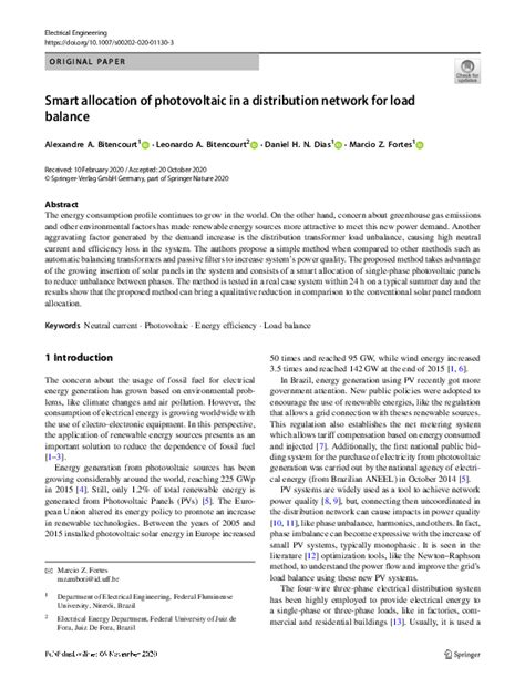 Pdf Smart Allocation Of Photovoltaic In A Distribution Network For Load Balance