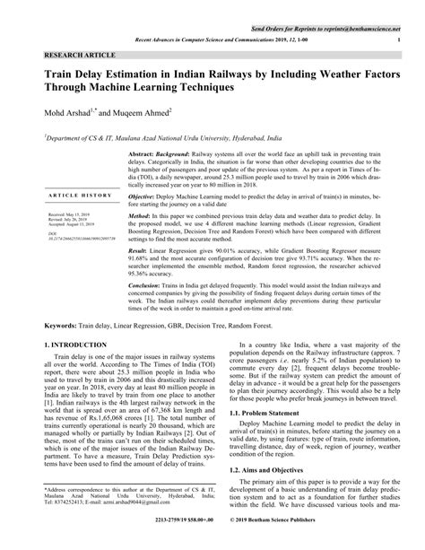 Pdf Train Delay Estimation In Indian Railways By Including Weather