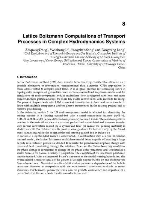 Pdf Lattice Boltzmann Computations Of Transport Processes In Complex Hydrodynamics Systems
