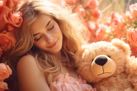 Premium Ai Image Lady Holding A Cute Teddy Bear