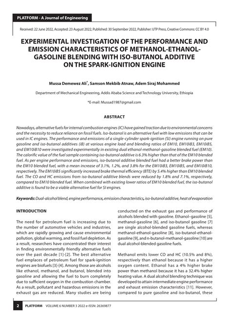 Pdf Experimental Investigation Of The Performance And Emission