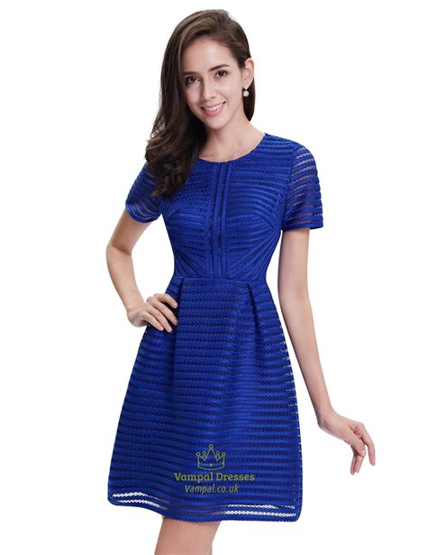 Ladies Royal Blue Summer Swing Fit And Flare Dresses With Sleeves