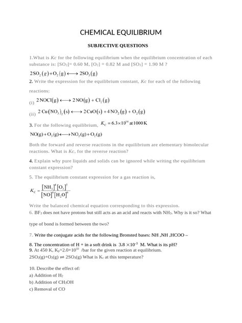 Chemical Equilibrium Assignment Pdf