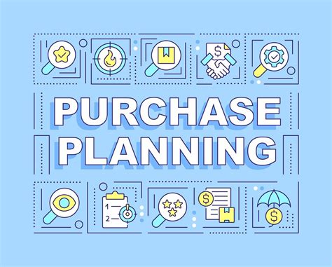 Compra planificación palabra conceptos banner azul proceso de