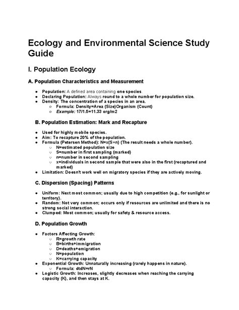 Ecology And Environmental Science Study Guide I Population And