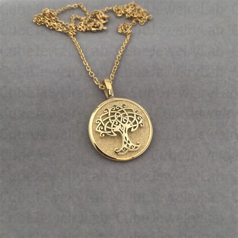 14k Solid Gold Celtic Tree Of Life Necklace Celtic Knot Tree Of Life