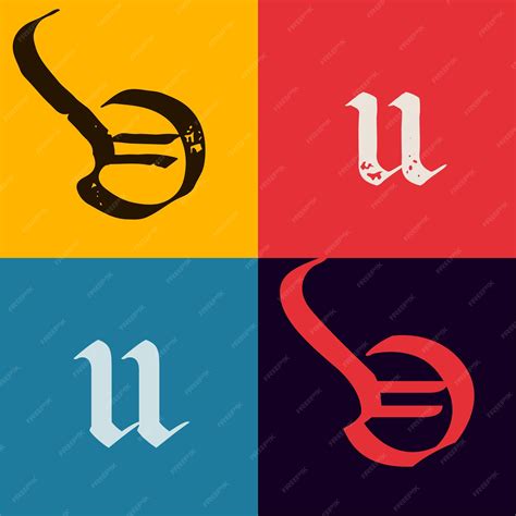 ゴシック スタイルの文字 U ロゴ書道の大文字と小文字アンティーク ビンテージ ベクトルを設定 プレミアムベクター