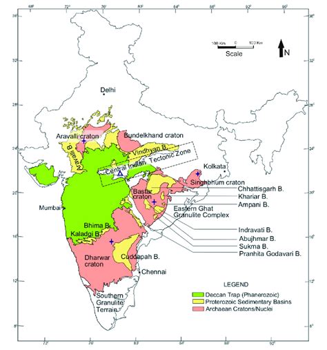 Simplified Geological Map Of India Showing Position Of Five Cratonic