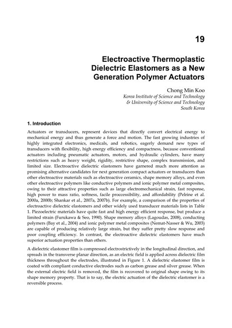 Pdf Electroactive Thermoplastic Dielectric Elastomers As A New Generation Polymer Actuators