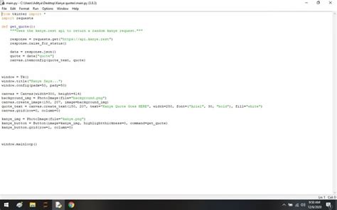 python program to kanye quotes gui app using the python tkinter