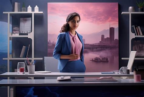 Premium Ai Image Businesswoman Standing In Front Of A Desk In An Office