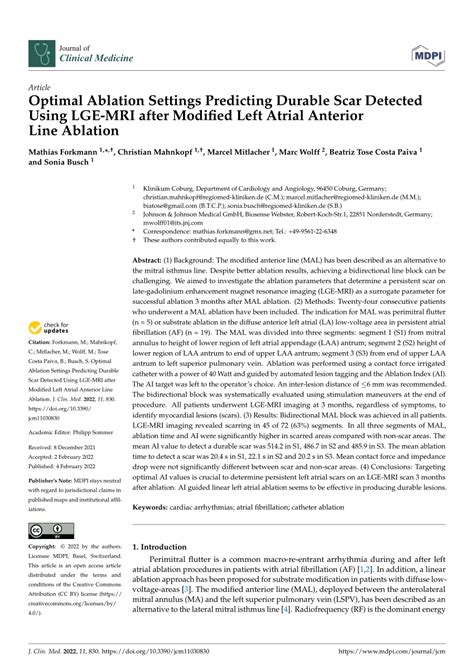 Pdf Optimal Ablation Settings Predicting Durable Scar Detected Using Lge Mri After Modified