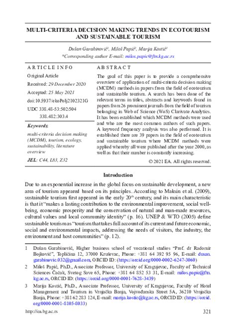 Pdf Multi Criteria Decision Making Trends In Ecotourism And