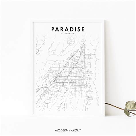 Paradise Ca Map Print California Usa Map Art Poster Butte County City