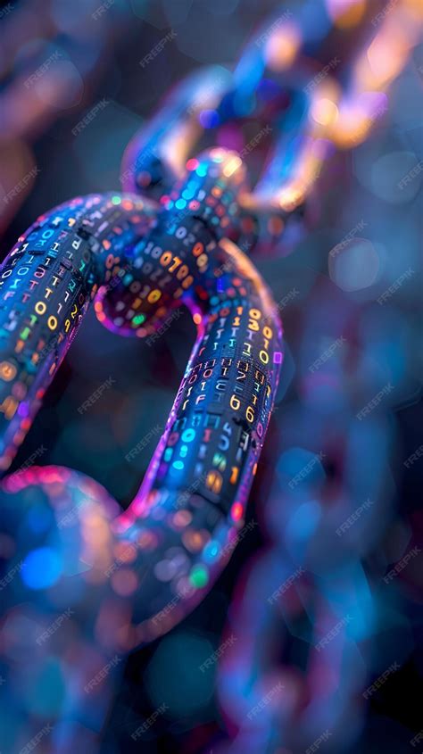 3d Rendering Of Interlocking Chains With Binary Code Highlighting