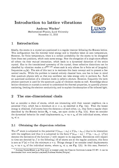 Lattice Vibration Intro Introduction To Lattice Vibrations Andreas