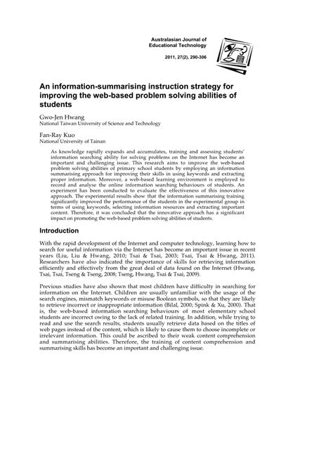 Pdf An Information Summarising Instruction Strategy For Improving Web