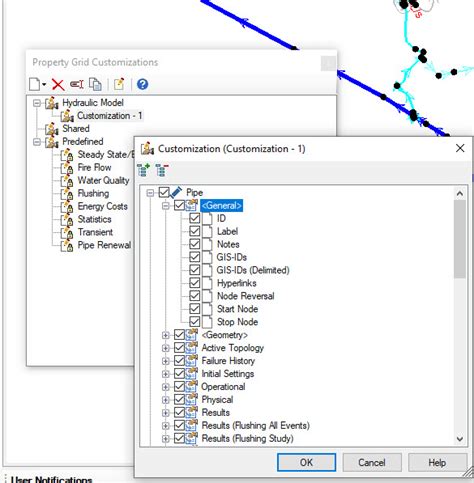 openflows water infrastructure customizing element properties grid