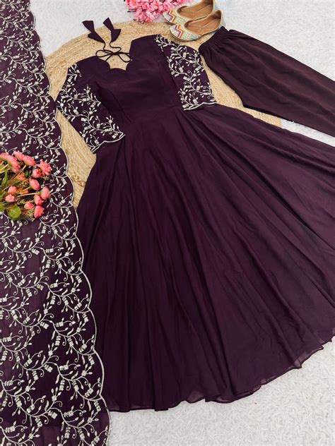 Peaceful Maroon Color Georgette Embroidery Anarkali Suit