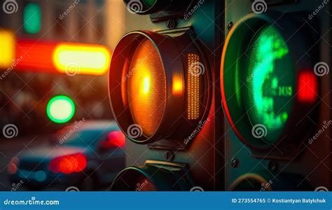 Close Up Of Traffic Light On City Street Generative Ai Stock