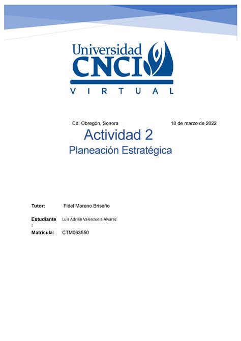 Actividad 2 Planeación Estratégica Universidad Cnci Cd Obregón