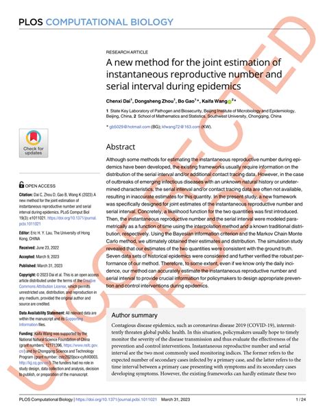 Pdf A New Method For The Joint Estimation Of Instantaneous Reproductive Number And Serial