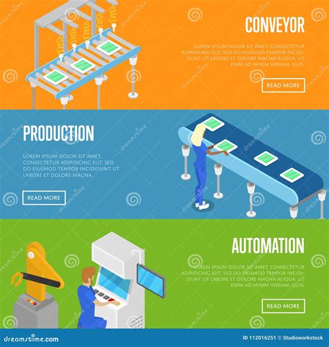 Smart Robotic Assembly Line Isometric 3d Posters Stock Vector Illustration Of Industrial