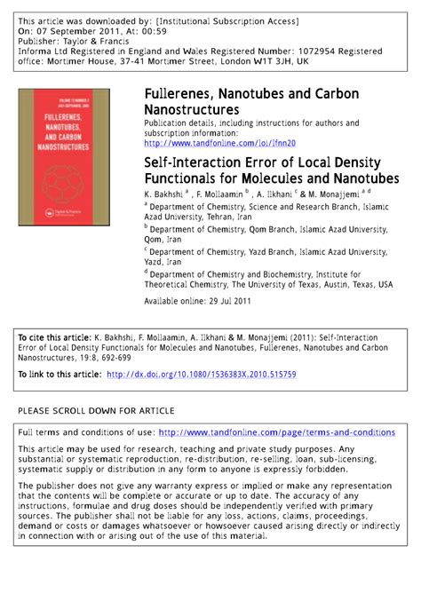 Pdf Self Interaction Error Of Local Density Functionals For Molecules