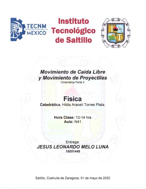 Solution Fisica 13 14 Cinematica Parte 2 Jesus Leonardo Melo Luna