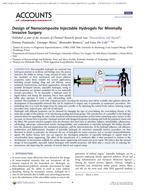 Pdf Design Of Nanocomposite Injectable Hydrogels For Minimally
