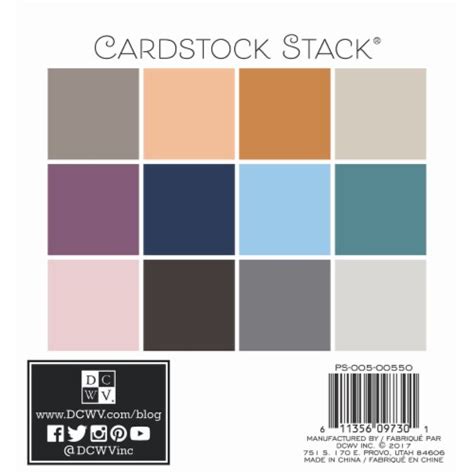 Dcwv Single Sided Cardstock Stack 6 X6 48pkg Neutrals 12 Solid Colors