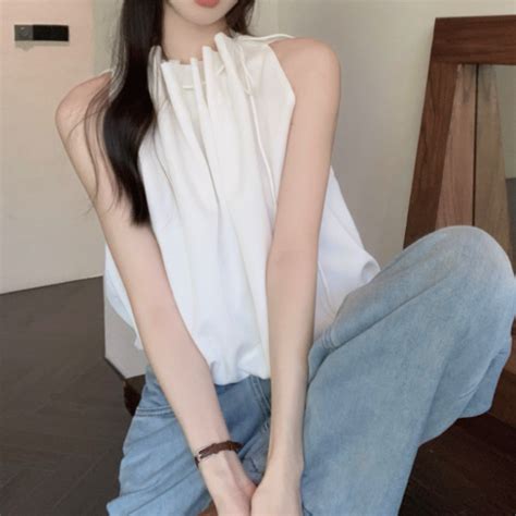 디어포텐 페미닌 주름 리본 스트링 라운드넥 민소매 블라우스 여름신상 여름하객룩 데이트룩 오피스룩 캠퍼스룩