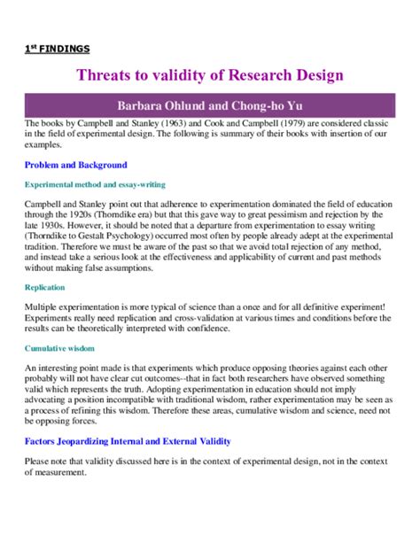 Doc Threats To Internal Experimental And External Validity