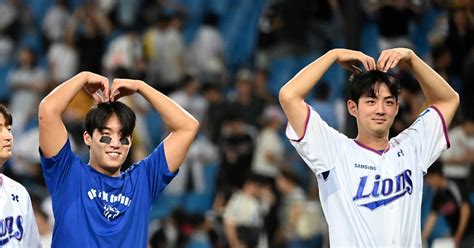 포토 원태인 구자욱 잘생긴 미소로 하트
