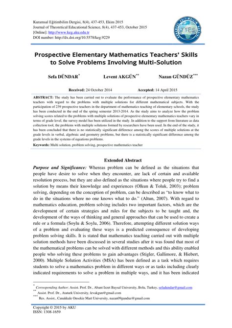 Pdf Prospective Elementary Mathematics Teachers Skills To Solve Problems Involving Multi Solution