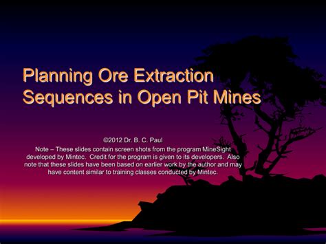 1 Planning Ore Extraction Sequences In Open Pit Mines