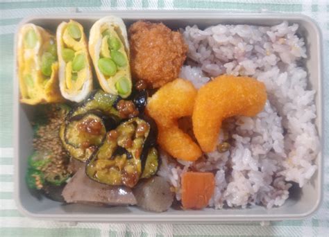 焼きなすのもろみ味噌添え弁当 メモめもメモ