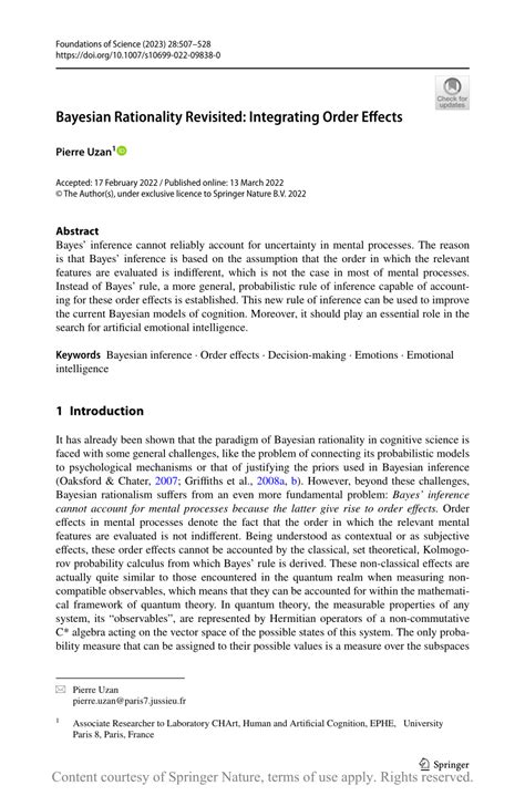 Bayesian Rationality Revisited Integrating Order Effects Found Sci