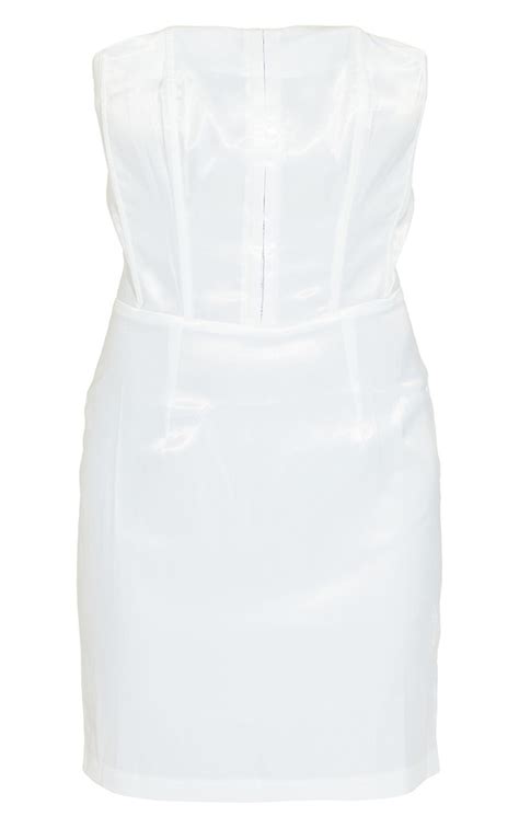 White Satin Bandeau Corset Hook Eye Bodycon Dress Prettylittlething