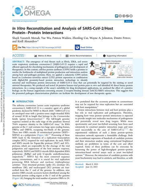 Pdf In Vitro Reconstitution And Analysis Of Sars Cov 2 Host Protein