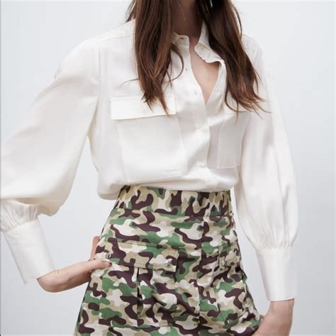 Zara Tops Zara Satin Effect Pocket Shirt Poshmark