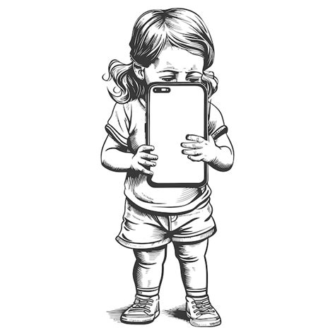 Niña Muestra Una Pantalla De Teléfono Celular O Tableta Blanca En