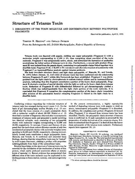 Pdf Structure Of Tetanus Toxin · 188 Structure Of Tetanus Toxin I Remove A Small