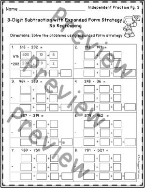 3 Digit Subtraction Expanded Form Subtraction Strategy Worksheets Made By Teachers
