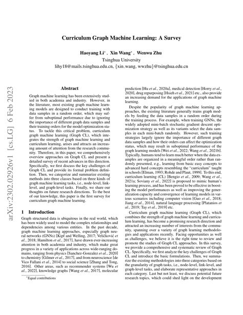 Pdf Curriculum Graph Machine Learning A Survey