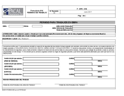 4 F Dpr 018 Permiso De Trabajo Formulario 018 Permiso De Trabajo F Dpr 018 N