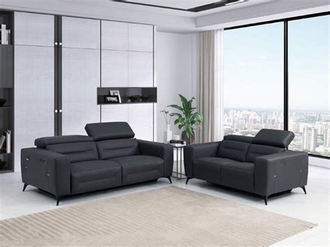 Divanitalia 989 Reclining Living Room Set In Gray Leather