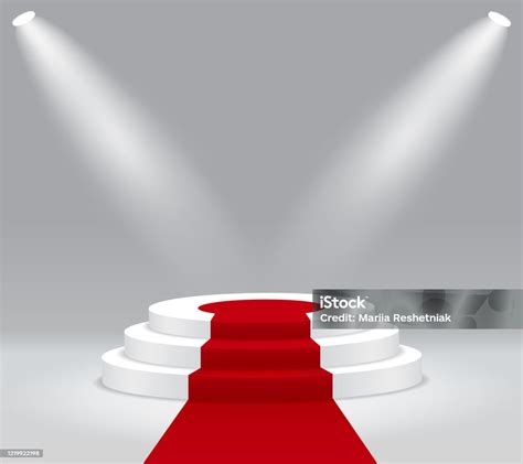 우승자 연단에 레드 카펫 스포트라이트와 라운드 스테이지 고립 된 배경에 시상식에 대한 빈 계단 받침대 승리의 축하를위한 3d 조명 플랫폼 벡터 Vip 캣워크 메달 수상대에