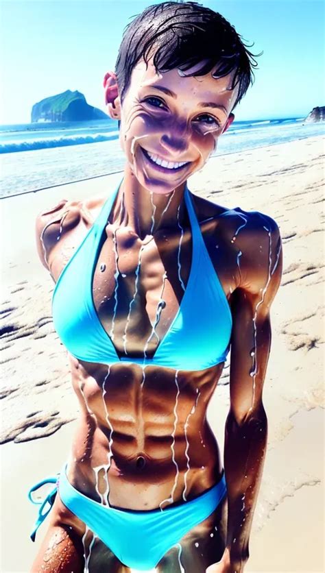 Dopamine Girl Athletic Female Naked Abs Beach Sun Sweating