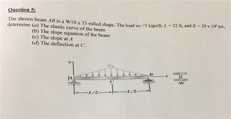 Solved Question 5 The Shown Beam Ab Is A W10 X 33 Rolled